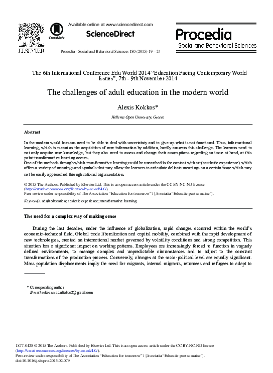 (PDF) The Challenges of Adult Education in the Modern World