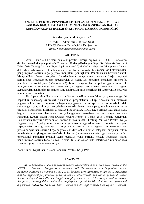 (PDF) Analisis Faktor Penyebab Keterlambatan Pengumpulan Sasaran Kerja Pegawai Administrasi ...