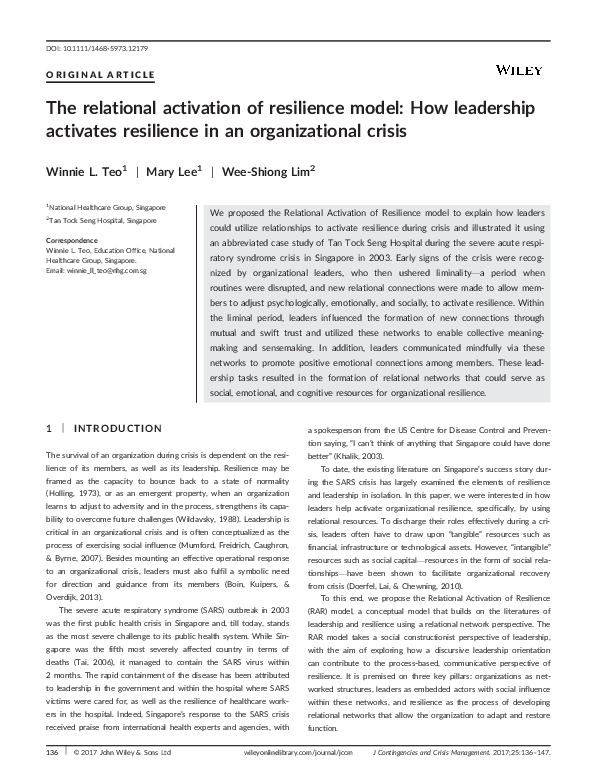 (PDF) The relational activation of resilience model: How leadership ...