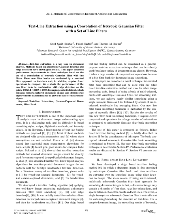 (PDF) Text-Line Extraction Using a Convolution of Isotropic Gaussian Filter with a Set of Line ...