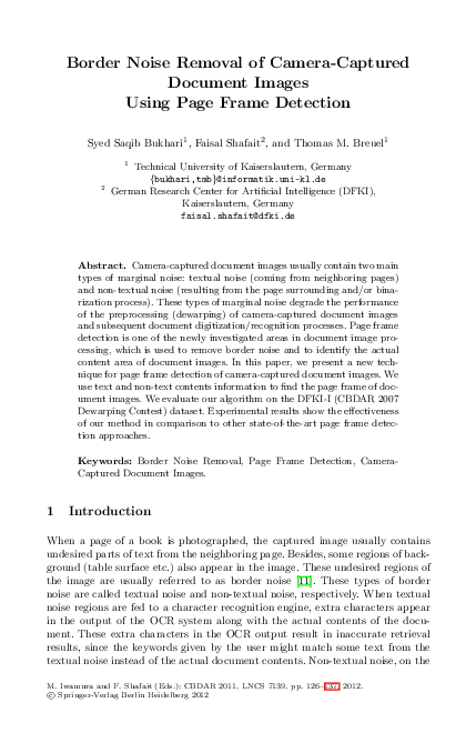 (PDF) Border Noise Removal of Camera-Captured Document Images Using Page Frame Detection