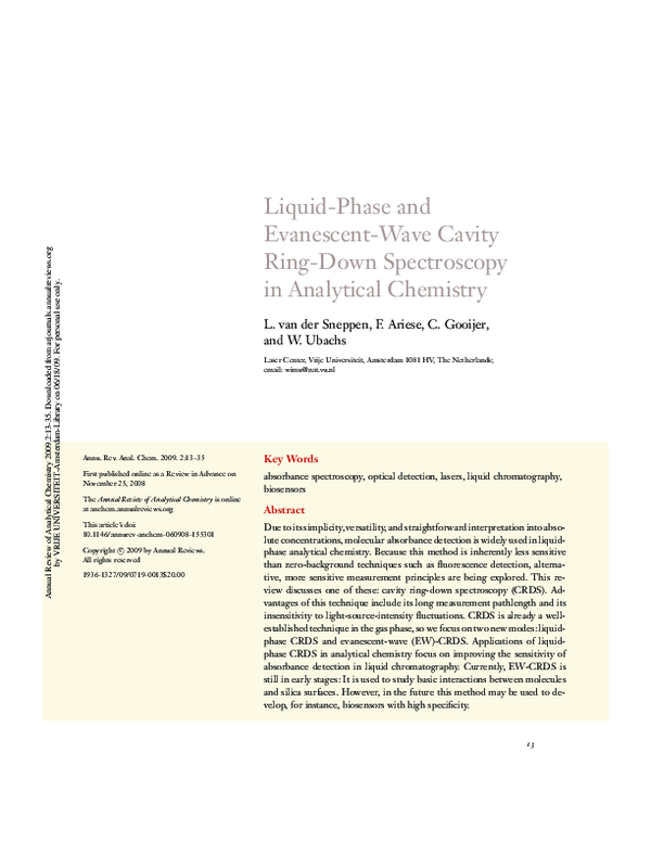 (PDF) Liquid-Phase and Evanescent-Wave Cavity Ring-Down Spectroscopy in Analytical Chemistry
