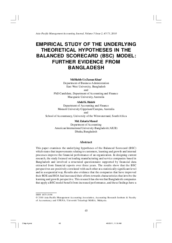 (PDF) Empirical Study of the Underlying Theoretical Hypotheses in the Balanced Scorecard (BSC ...