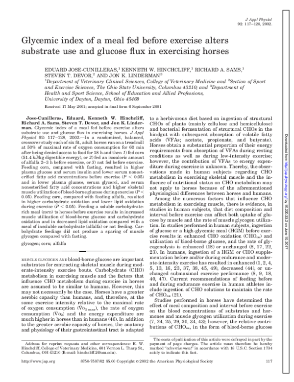 (PDF) Glycemic index of a meal fed before exercise alters substrate use ...