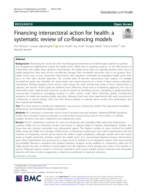 (PDF) Financing intersectoral action for health: a systematic review of ...
