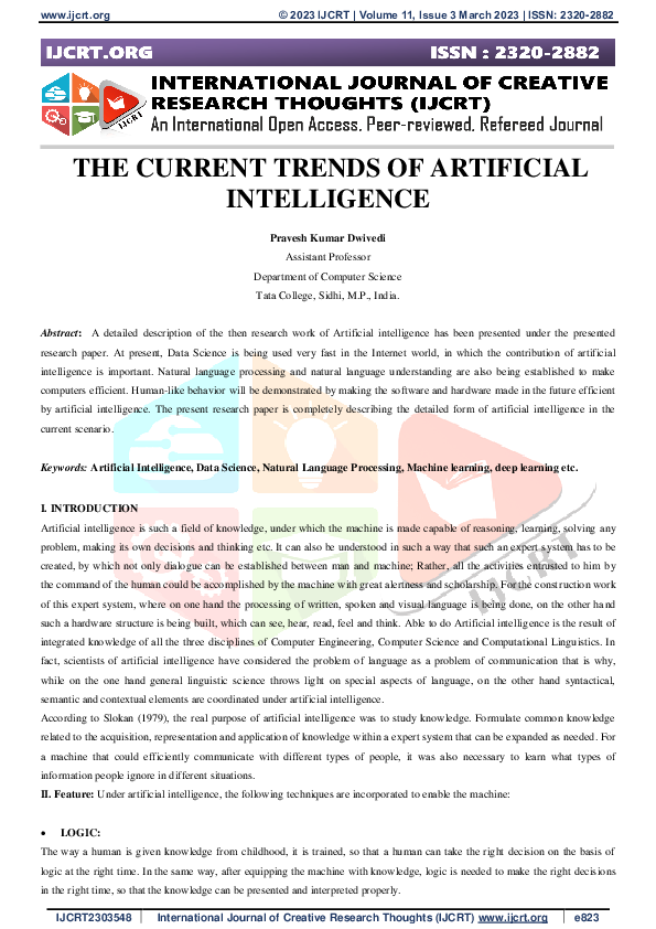 (PDF) THE CURRENT TRENDS OF ARTIFICIAL INTELLIGENCE