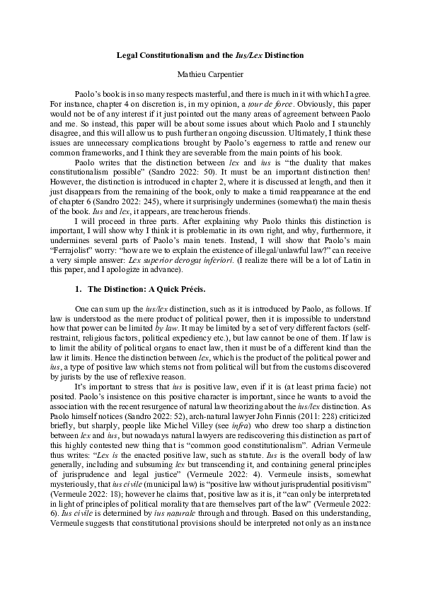 (PDF) Legal Constitutionalism and the Ius/Lex Distinction
