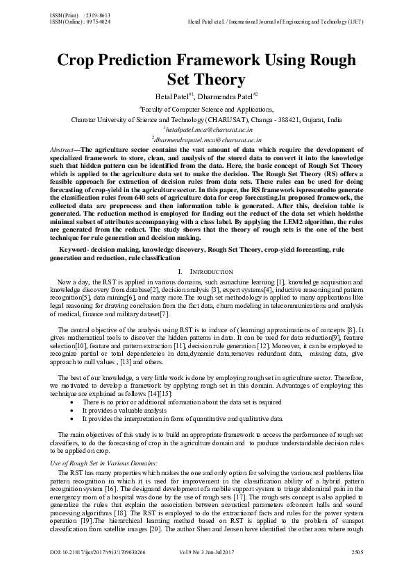 (PDF) Crop Prediction Framework Using Rough Set Theory