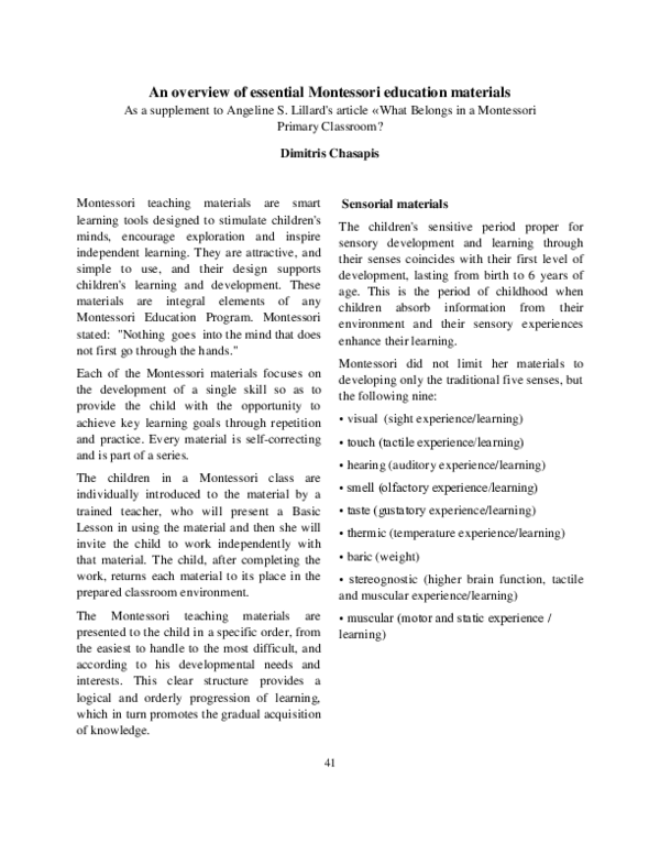 (PDF) An overview of essential Montessori education materials