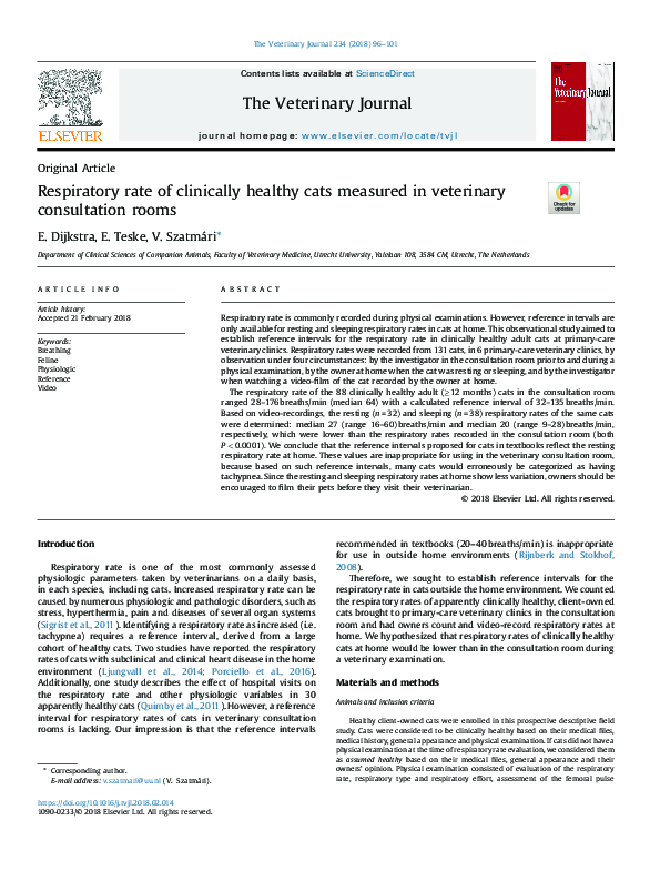(PDF) Respiratory rate of clinically healthy cats measured in ...