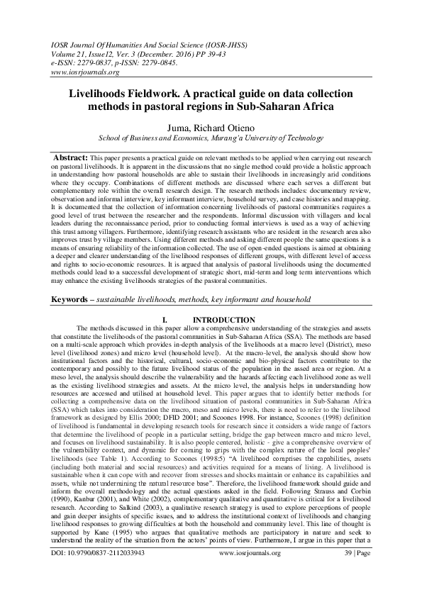 (PDF) Livelihoods Fieldwork. A practical guide on data collection ...