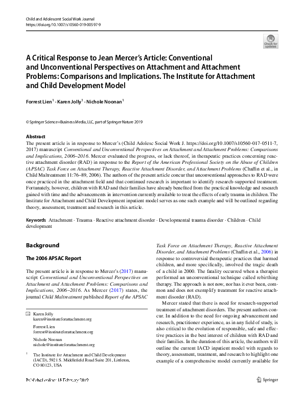 (PDF) A Critical Response to Jean Mercer’s Article: Conventional and ...