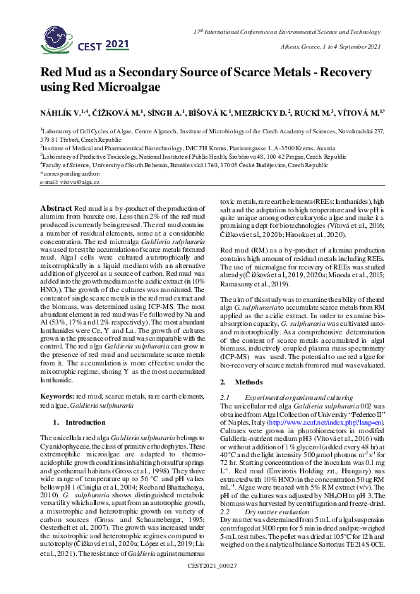 (PDF) Red Mud as a Secondary Source of Scarce Metals - Recovery using ...