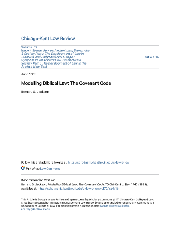 (PDF) Modelling Biblical Law: The Covenant Code