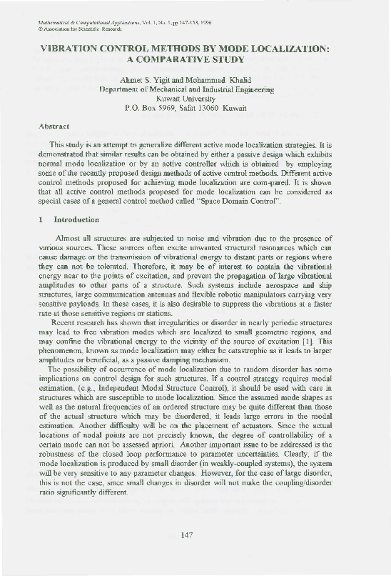 (PDF) Vibration Control Methods by Mode Localization: A Comparative Study