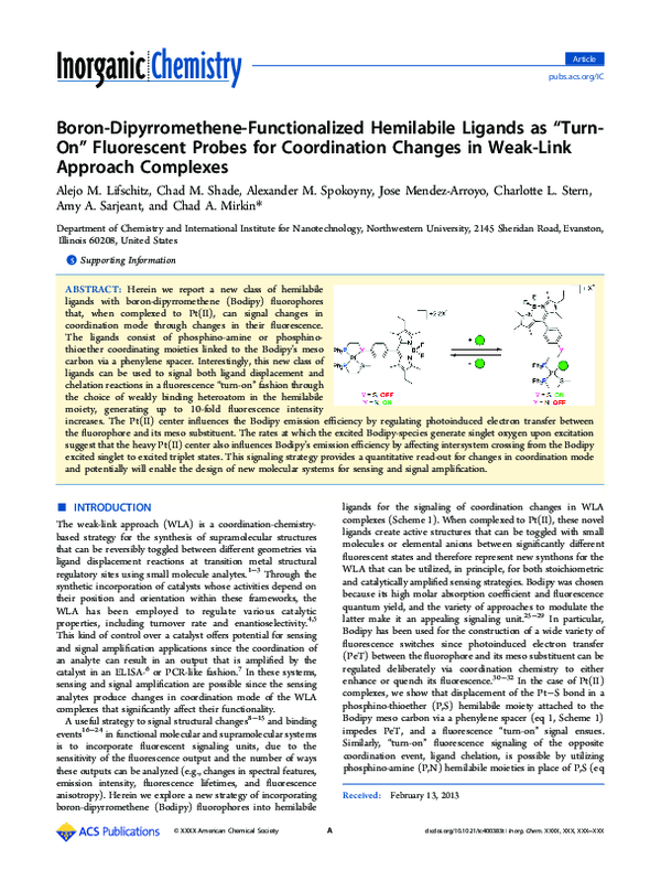 (PDF) Boron-Dipyrromethene-Functionalized Hemilabile Ligands as “Turn ...