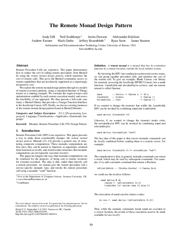 (PDF) Optimizing Remote Calls in Haskell with Monads