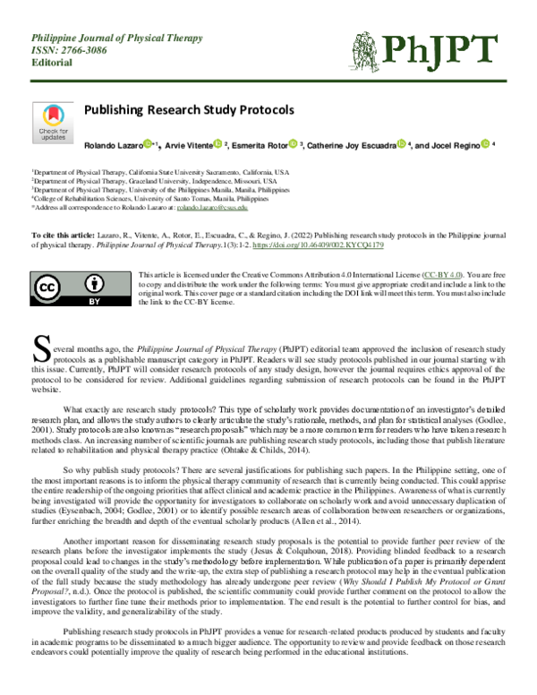 (PDF) Publishing Research Study Protocols