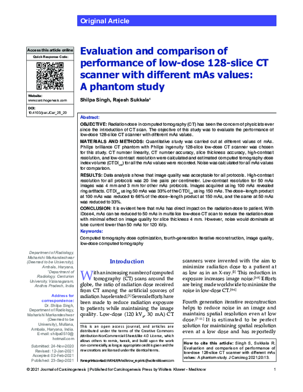 (PDF) Evaluation and comparison of performance of low-dose 128-slice CT ...