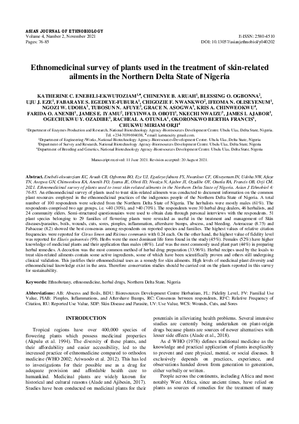 (PDF) Ethnobotany, ethnomedicine, herbal drugs, Northern Delta State ...