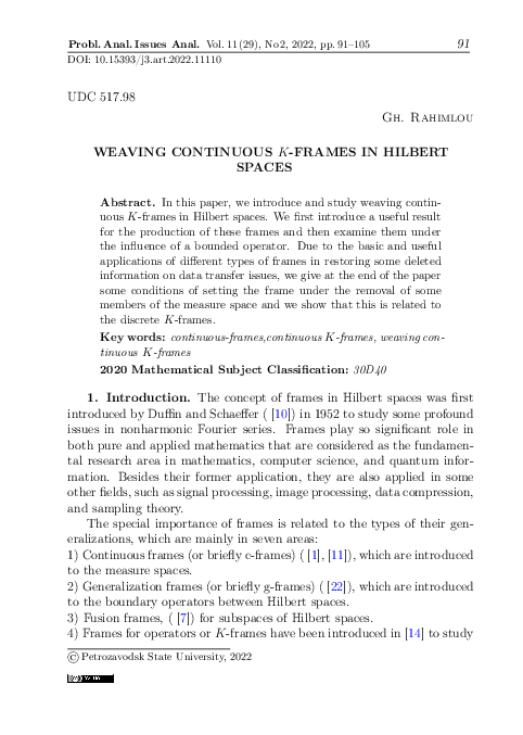 (PDF) Weaving continuous K-frames in Hilbert spaces