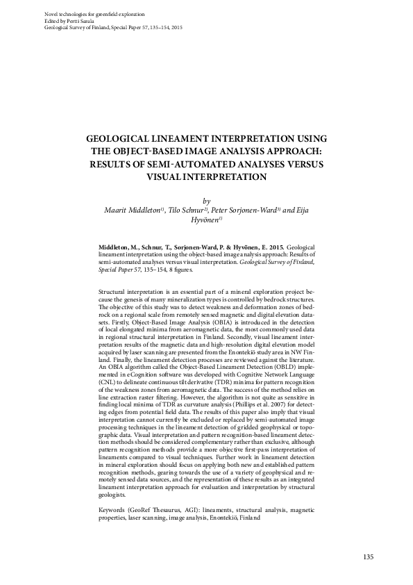 Pdf Geological Lineament Interpretation Using The Object Based Image Analysis Approach