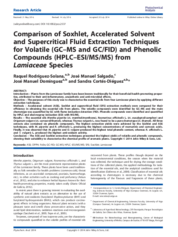(PDF) Comparison of Soxhlet, Accelerated Solvent and Supercritical Fluid Extraction Techniques ...