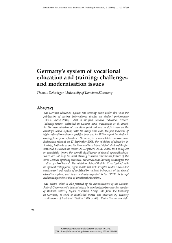 (PDF) Germany's system of vocational education and training: Challenges ...