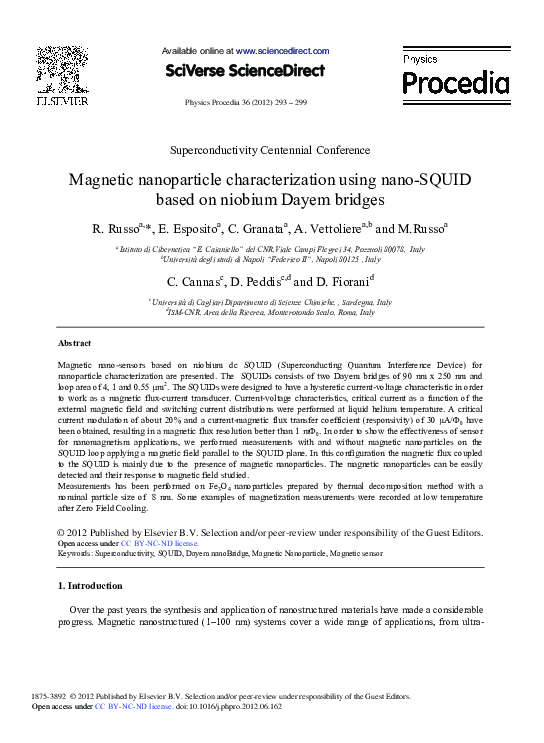 (PDF) Characterizing Magnetic Nanoparticles with Niobium Dayem SQUIDs