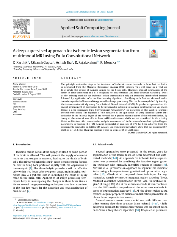 Pdf A Deep Supervised Approach For Ischemic Lesion Segmentation From Multimodal Mri Using 