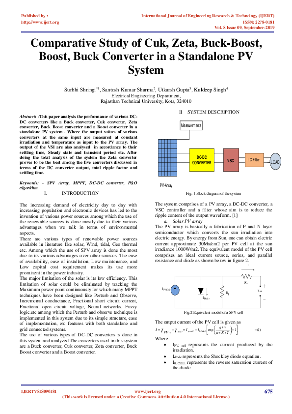 (PDF) Comparative Study of Cuk, Zeta, Buck-Boost, Boost, Buck Converter in a Standalone PV System