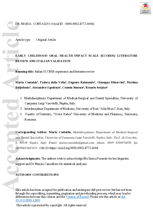 (PDF) Early Childhood Oral Health Impact Scale (ECOHIS): Literature ...