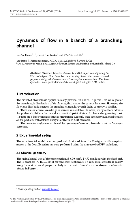 (PDF) Dynamics of flow in a branch of a branching channel | Vaclav Uruba - Academia.edu