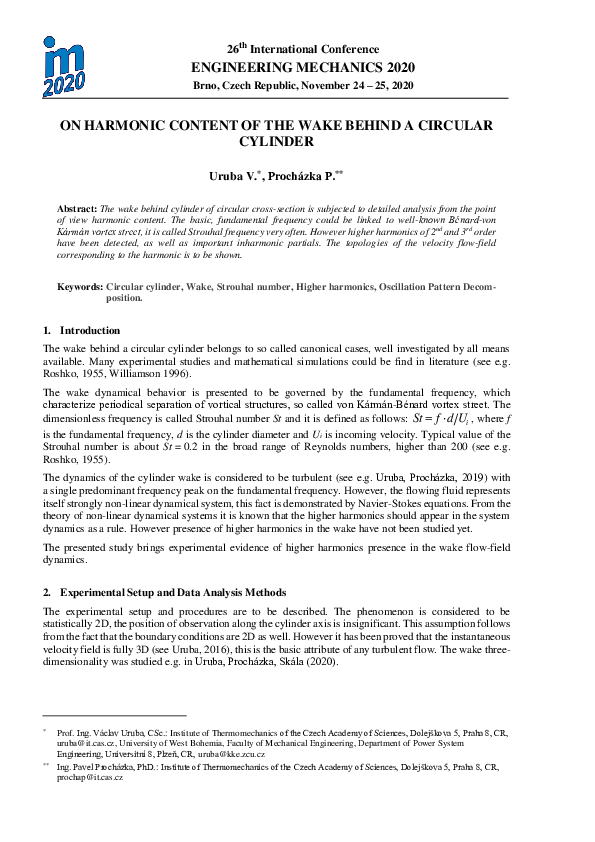 (PDF) On Harmonic Content of the Wake Behind a Circular Cylinder