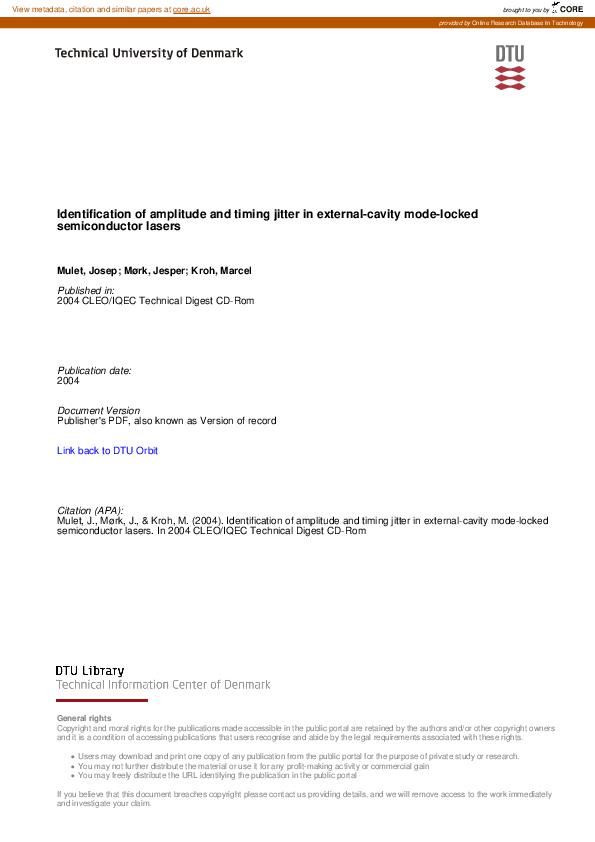 (PDF) Identification of amplitude and timing jitter in external-cavity ...