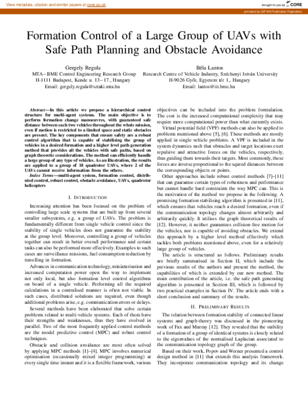 (PDF) Formation control of a large group of UAVs with safe path planning