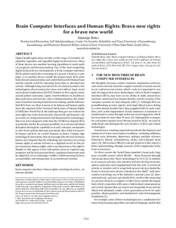 (PDF) Brain Computer Interfaces and Human Rights: Brave new rights for a brave new world