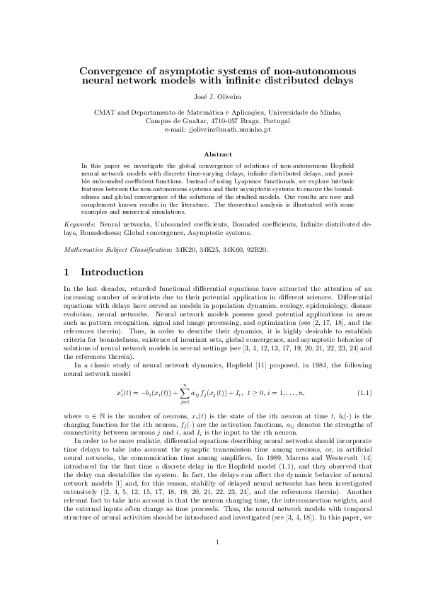 (PDF) Convergence of Asymptotic Systems of Non-autonomous Neural Network Models with Infinite ...