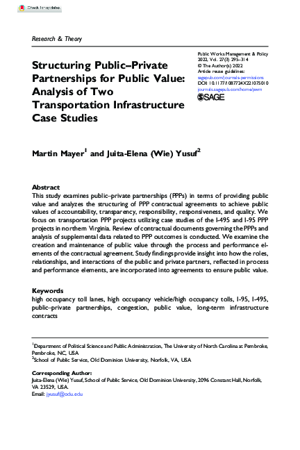 (PDF) Structuring Public-Private Partnerships for Public Value ...