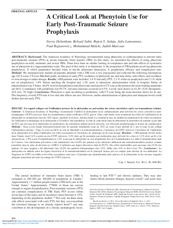 (PDF) Phenytoin for Post-Traumatic Seizure Prophylaxis