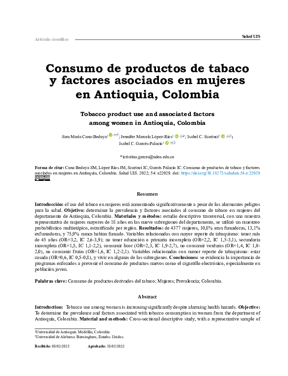(PDF) Consumo de productos de tabaco y factores asociados en mujeres en ...