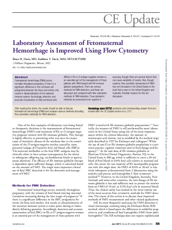 (PDF) Laboratory Assessment of Fetomaternal Hemorrhage is Improved ...