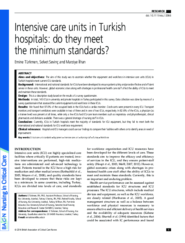 (PDF) Intensive care units in Turkish hospitals: do they meet the ...