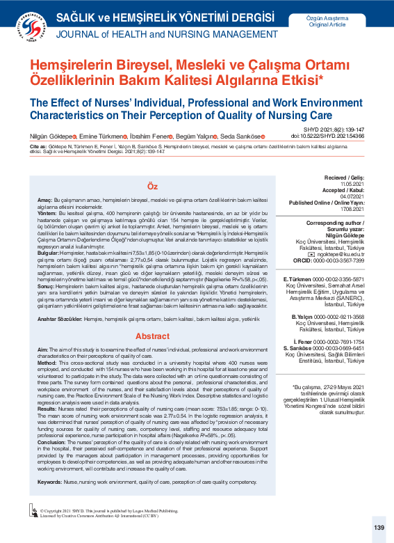 (PDF) The Effect of Nurses’ Individual, Professional and Work Environment Characteristics on ...