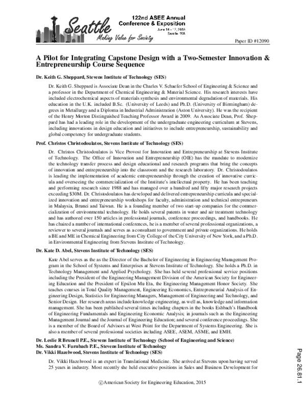 (PDF) A Pilot for Integrating Capstone Design with a Two-Semester ...