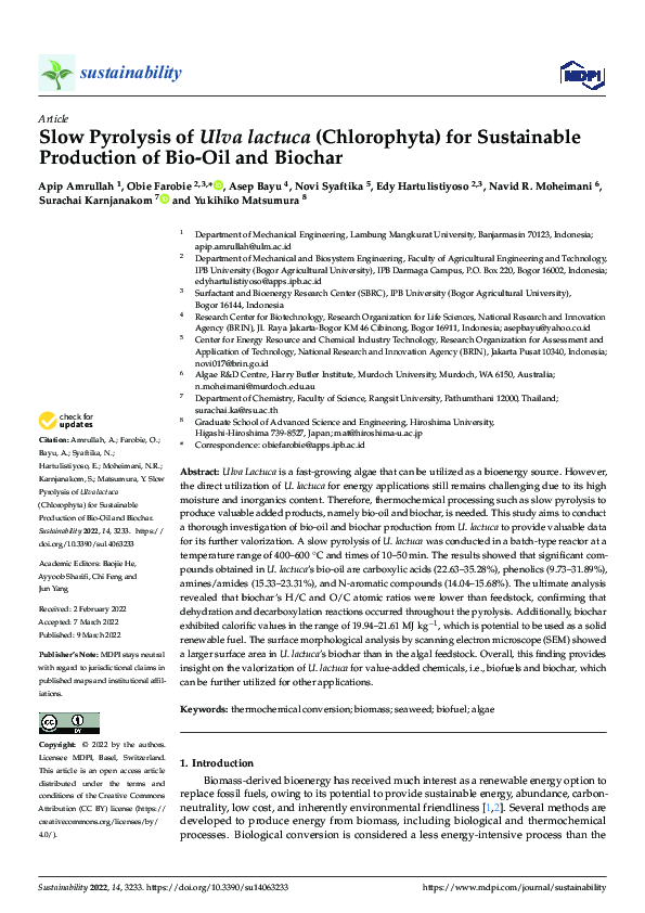 (PDF) Slow Pyrolysis of Ulva lactuca (Chlorophyta) for Sustainable ...