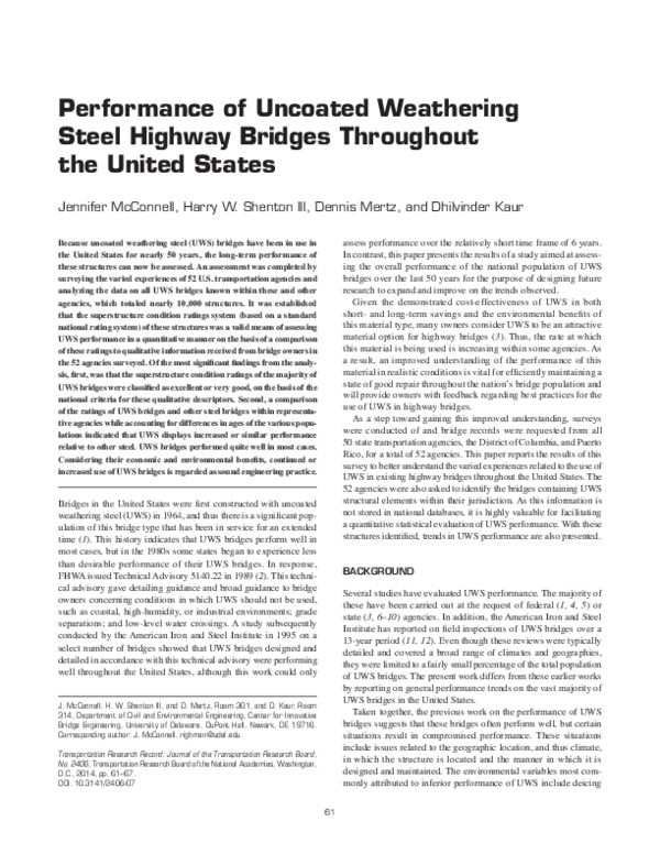(PDF) Performance of Uncoated Weathering Steel Highway Bridges ...