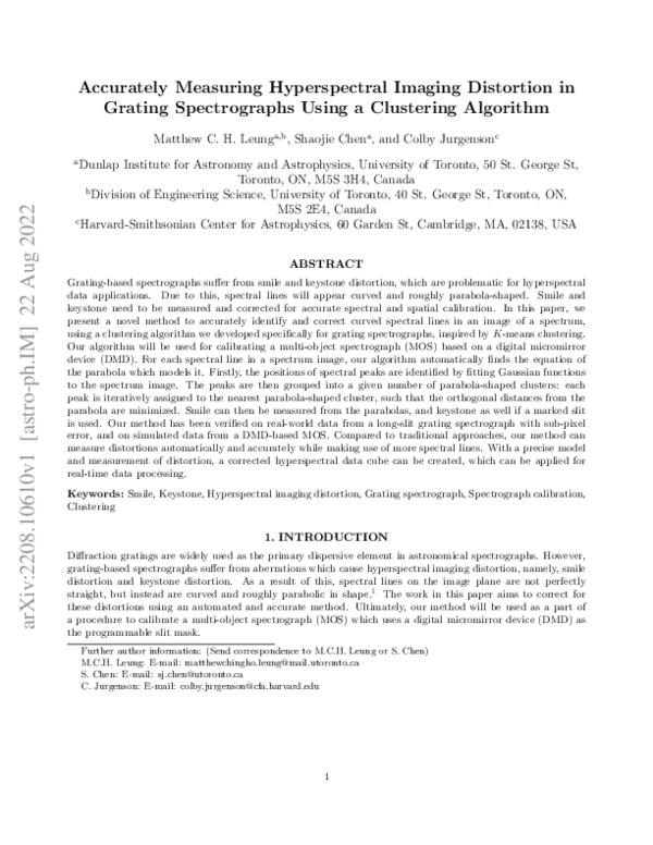 (PDF) Accurately measuring hyperspectral imaging distortion in grating spectrographs using a ...