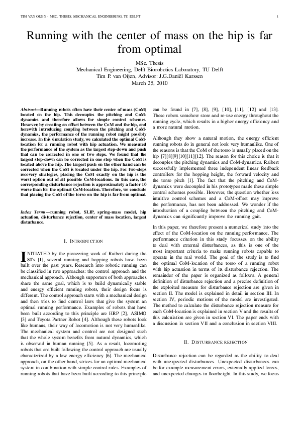 (PDF) Running with the center of mass on the hip is far from optimal