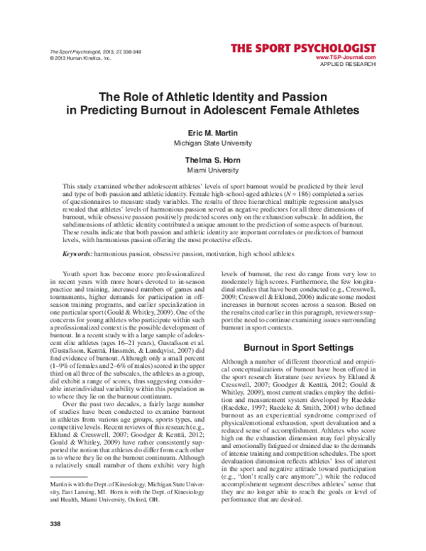 (PDF) The Role of Athletic Identity and Passion in Predicting Burnout ...